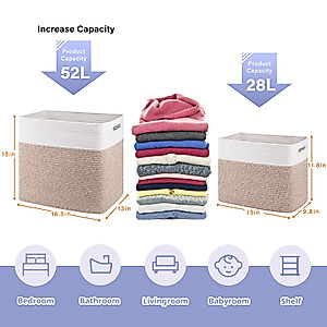 OIAHOMY Storage baskets for Shelf, Toy Storage Basket, Collapsible Storage Bins, Blanket Basket Living Room, Closet Storage for Bedroom, 15 x 9.8 x 11.8 Inches-Pack of 2-Brown