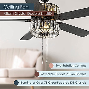 RIVER OF GOODS Glam 52 Inch Width Double-Lit LED Ceiling Fan, Clear