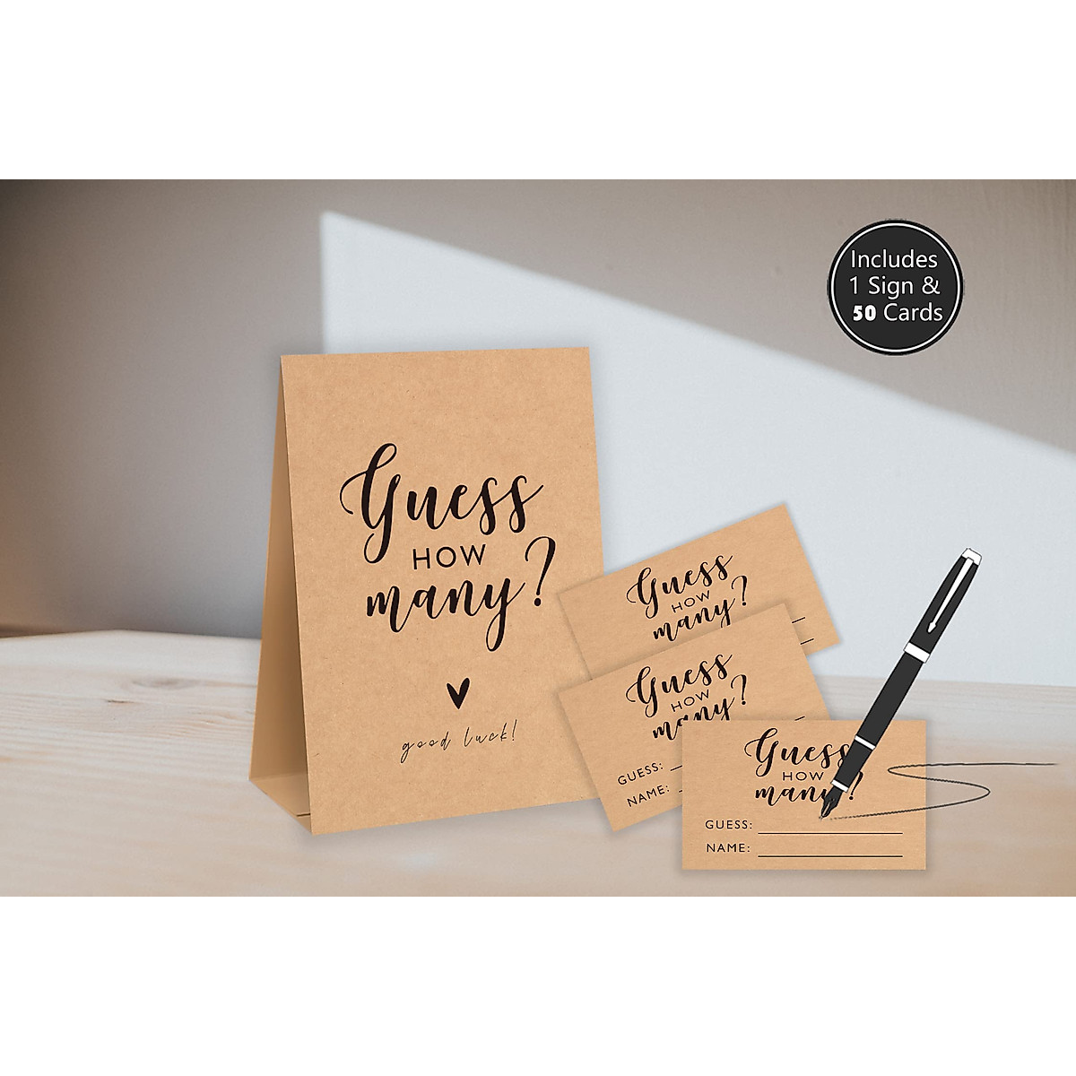 Guess How Many Shower Game,baby shower themes,Neutral Baby Shower Decoration,Bridal Shower Game,Wedding Shower Game,Birthday Party Game,1 Kraft Sign & 50 Kraft Guessing Cards Set-A27