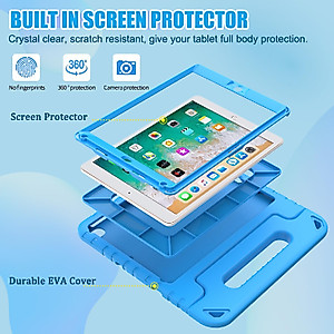 BMOUO Kids Case for iPad 9.7 Inch 2018/2017,iPad Air 2 - with Screen Protector, Shockproof Kids Case Cover Handle Stand Case for iPad 9.7 Inch 2017/2018 (iPad 5th and 6th Generation),iPad Air 2 - Blue