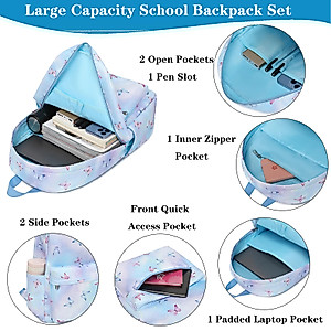 Dafelile Butterfly Backpack for Girls Backpack for Teen Girls Bookbags School Backpack with Lunch Tote and Pencil Bag Blue