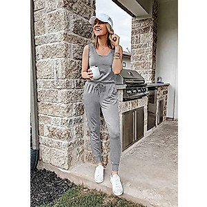 PRETTYGARDEN Women's Two Piece Outfit Sleeveless Crewneck Tops with Sweatpants Active Tracksuit Lounge Wear (Light Grey,Medium)