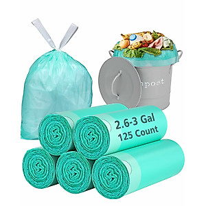 AYOTEE 3 Gallon Trash Bags with Drawstring, Biodegradable 2.6 Gallon Compostable Garbage Bags (125 Counts), Compostable Small Trash Bag,Small Garbage Bag for Bathroom，Bedroom, Kitchen