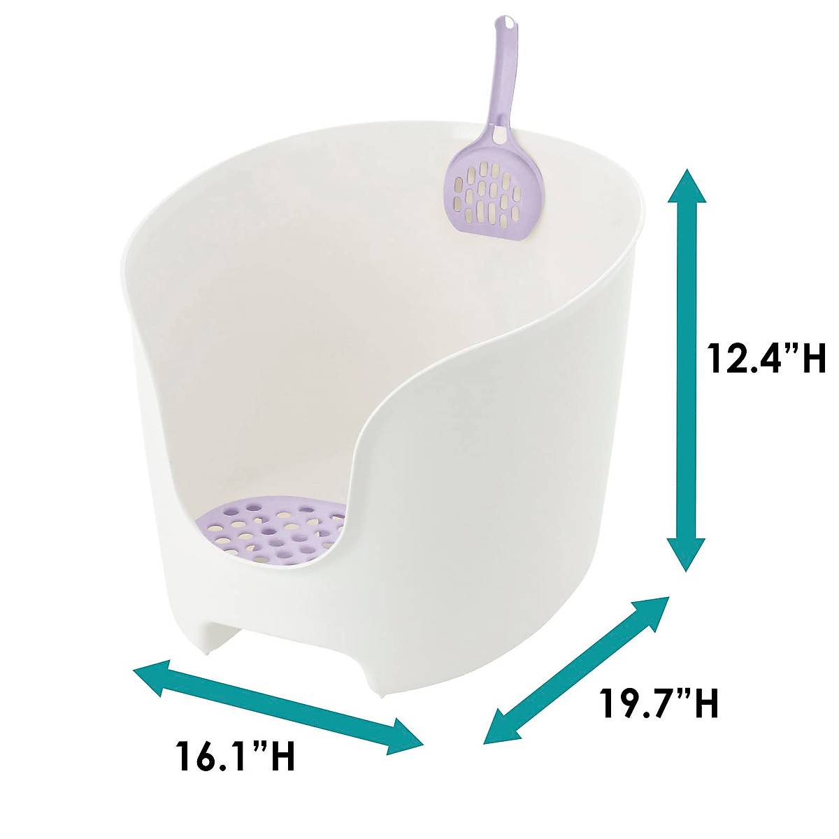 Richell PAW TRAX High Wall Cat Litter Box in White/Lavender, High Sides Cat Litter Box with Scoop | Richell Paw Trax High Wall Litter Box: Anti-Spray/Splash-Free Large Litter Box with Scoop