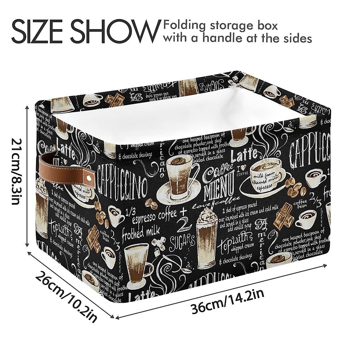 Wamika Black Coffee Beans Storage Basket Fabric Laundry Baskets Cappuccino Latte Chocolate Cocoa Storage Boxes Organizer Bag for Baby Cloth Dog Toy Book Storage Cubes Shelf Closet Bins 16x12x8 Inches