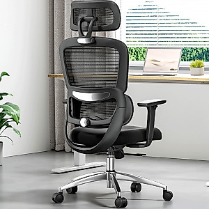 Soohow Ergonomic Home Office Chair,Ergonomic Desk Chair with Back Support,3D Armrest and Adjustable Headrest,High Back Mesh Office Chair for Heavy People,Black