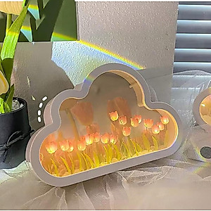 Xebular Forever Cloud Mirror Tulips - Tulip Night Light, Cloud Mirror Tulip Night Lamp (Pink)