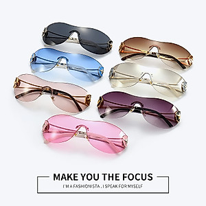 Futuristic Y2K Sunglasses for Women Men,Rimless Sunglasses Fashion Oversized Sun Glasses Shield Wrap Around Sunglasses (Silver/Silver)