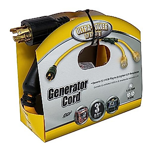 Coleman Cable 01934 3-Feet Generator Power Cord Adapter, 10/4 Splitter Y Adapter, L14-30P to (2) 10/3 Lighted 5-20R