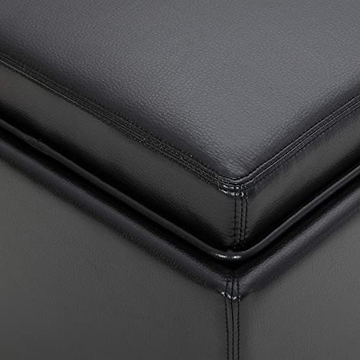 CHITA Storage Ottoman Cube with Tray,Footrest Stool Seat Serve as Side Table, PU Leather in Black