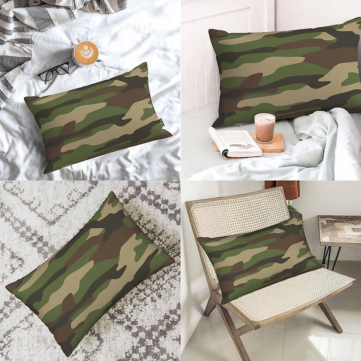 AOYEGO Camouflage Throw Pillow Case Classic Style Camo Pillow Cover Cushion Covers for Couch Sofa Home Farmhouse Decoration King Size 20X36 Inches Green Brown