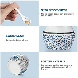 Evannt Ceramic Salt Cellar with Lid and Spoon, Salt and Pepper Bowls Set of 2 Porcelain Condiment Jars Spice Container Salt Spice Seasoning Box (Pattern 1#)