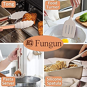 Silicone Cooking Utensil Set, Fungun Kitchen Utensils Set with Copper Handle 24 Pcs Kitchen Gadgets Tools Set, Non-stick Heat Resistant Kitchen Spatulas Set - Khaki…
