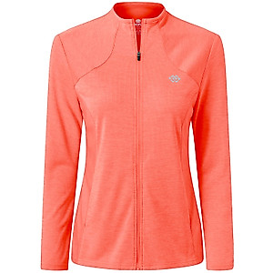 MoFiz Horse Riding Shirts for Women Long Sleeves UV Protection Zip-up Slim Fit Biking Shirt Orange XL