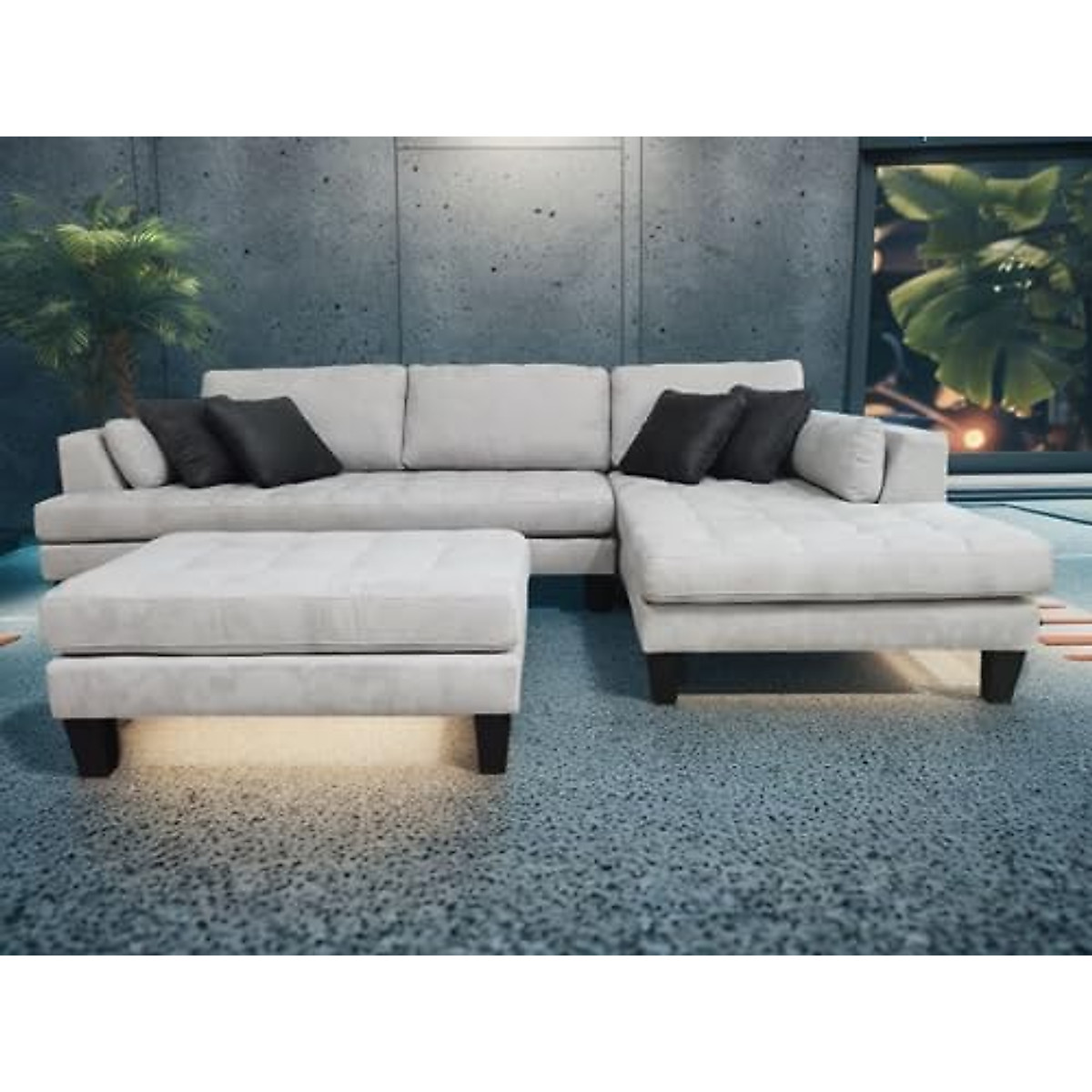 Stendmar 3pc 120" Contemporary Grey Microfiber Sofa Couch Sectional Sofa Chaise Ottoman S168RG