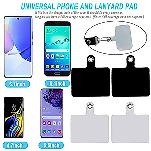 20 Pack Cell Phone Lanyard Tether Tab with Metal Ring, Universal Replacement Attachment Cellphone Tether PVC Patches Sticker Pad for Wrist Phone Strap Smartphone Neck Safety Tether, Black