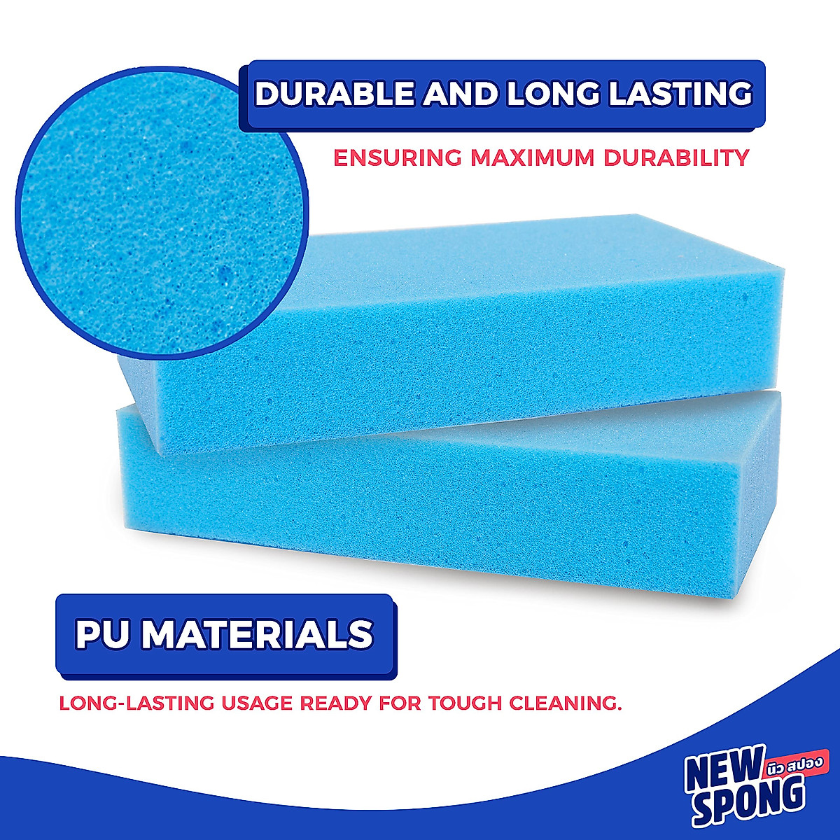 New spong New Spong - Multi-Purposes Sponge, All-Purpose Scrubbing Sponges - for a Wide Range of Textures Such as Glass, Ceramic, or car Wheels, Blue