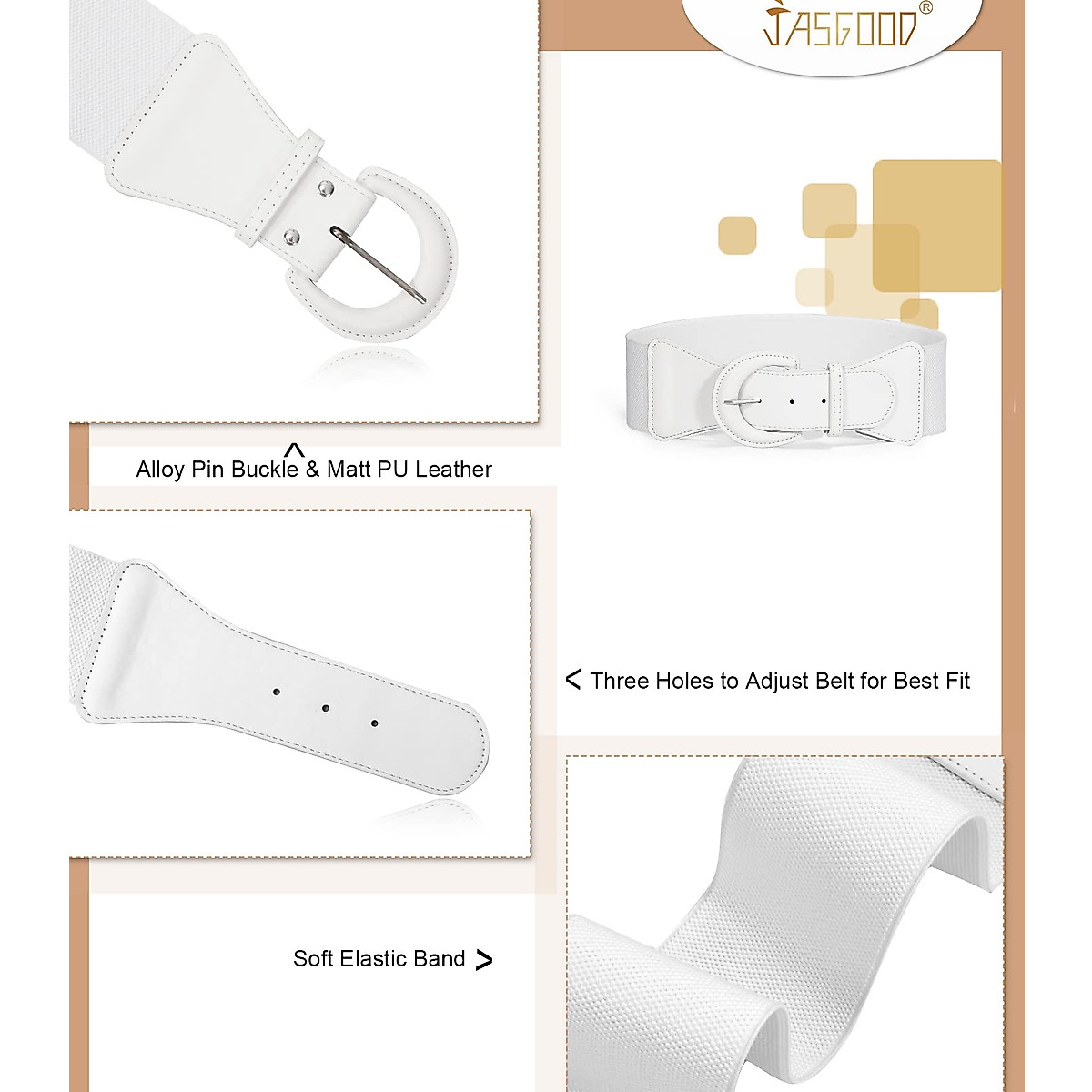 JASGOOD Women Retro Wide Stretchy Waist Belt, Vintage Chunky Buckle Belts for Dress