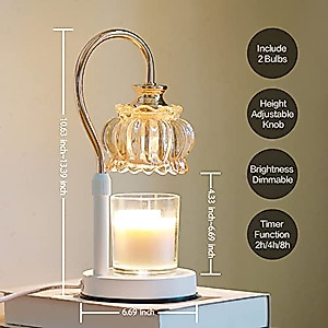 Ligxiza Candle Warmer Lamp with 2 Bulbs: Vintage Candles Warming Lamp with Timer, Electric Top Melting Wax Warmer Lantern, Adjustable Height Dimmable Glass Jar Candle Warm Light Melter White