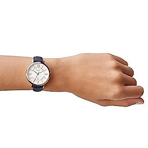 Fossil Women's Jacqueline Quartz Stainless Steel and Leather Watch, Color: Rose Gold, Navy (Model: ES3843)
