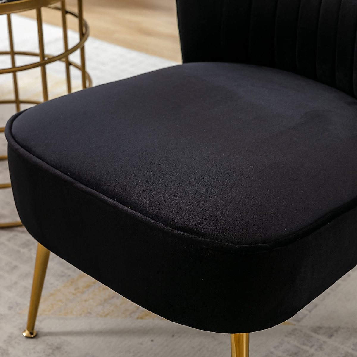 Janoray Velvet Accent Chair Set of 2 Comfy Living Room Chair Armless Slipper Chair Mid Century Side Chair Single Sofa Chair with Golden Legs Wingback for Bedroom Guest Room, Black