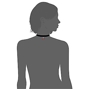 Womens Girls Black 3/8" Velvet Choker Necklace with Garnet Pendant
