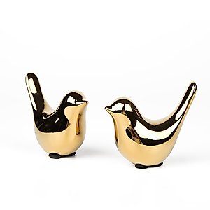 Insiswiner Home Ceramic Decor Gold Birds Figurine Garden Cottage Decorative Small 2Pcs