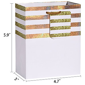 SUNCOLOR 12 Pack 6" Small Gift Bags (Gold Stripe)