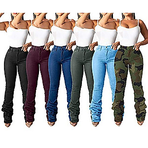 Vakkest Women's Flare Jeans Stacked Pants High Waist Bootcut Classic Casual Bell Bottoms Denim Leggings Plus Size