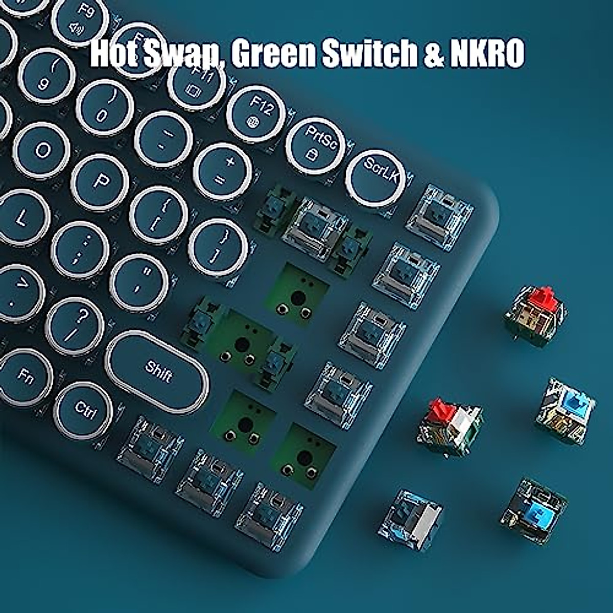 TISHLED Typewriter Keyboard Wireless 2.4GHz/Bluetooth/USB-C Wired Mechanical Gaming Keyboard with Gold LED Backlit 84-Key NKRO Hot Swappable Green Switches Retro Round Keycaps for Multi-Device