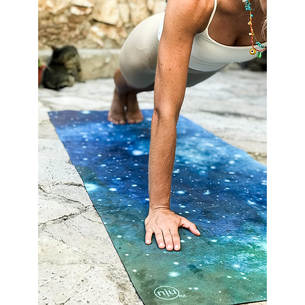 Premium Eco Yoga Mat Travel Interstellar by NIUME | Natural Rubber & Vegan Suede Microfiber - biodegradable, non-slip, grip that adjust to your practice | Profesional | Lightweight | Perfect for Hot Yoga, Bikram, Vinyasa, Pilates & Sweaty Workouts | 183 c