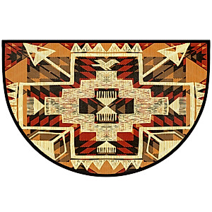 Native American Arrow Style Half Round Door Mat Indoor Entrance 24X36" Ethnic Semi Circle Floor Rug Non Slip Absorbent Bathroom Mats Half Moon Area Rugs for Kitchen Patio Fireplace Hearth Rugs