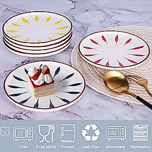 Aquiver 6'' Ceramic Dessert Plates - Color Painted Porcelain Appetizer Plates - Tea Party Small Serving Plates for Cake, Pie, Snacks, Ice Cream, Side Dish, Waffles - Set of 6 (3 Colors)
