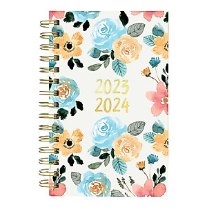 Blueline Essential Academic Daily/Monthly Planner, August 2023 to July 2024, Gold Twin-Wire Binding, Poly Cover, 8" x 5", Blossom Design, Yellow (CA214PG.02-24)