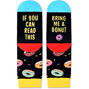 HAPPYPOP Donut Socks Donut Gifts Kids, Fun Crazy Gifts For Girls Boys, If You Can Read This