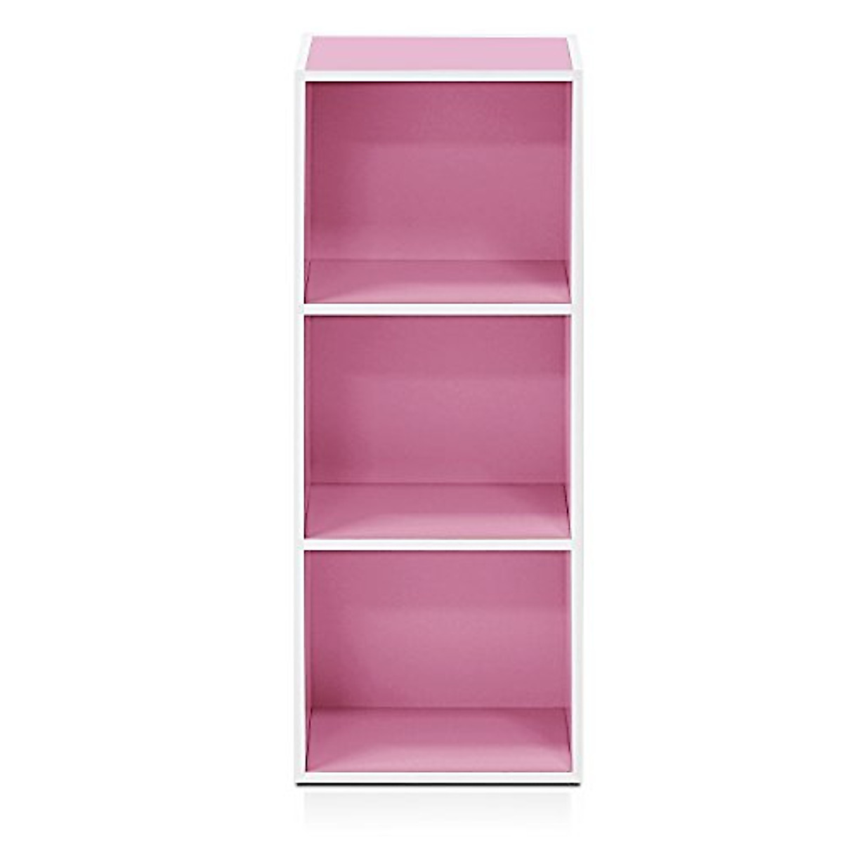 Furinno 3-Tier Open Shelf Bookcase, White/Pink 11003WH/PI & Turn-N-Tube 3-Tier Compact Multipurpose Shelf Display Rack, Pink/White