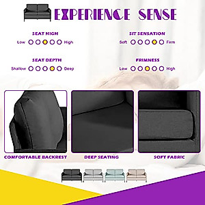 TYBOATLE 51 inch Fabric Modern Loveseat Sofa Couch for Living Room, Upholstered Love Seats 2-Seater w/Iron Legs for Compact Small Space, Apartment, Bedroom, Dorm, Office (Dark Grey)