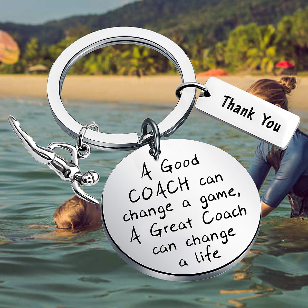 POTIY Coach Appreciation Gift Swimming Coach Keychain A Good Coach Can Change A Game Swimming Jewelry Swimming Gift Thank You Gift for Swimming Coaches (Swimming Coach Keychain)