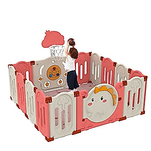 Baby Playpen, Foldable Baby Playard/Portable Spacious Baby Fence, Kids Activity Centre Safety Play Yard Home, Kids Activity Centre Safety Play Yard Home (14 Panel) (Red)