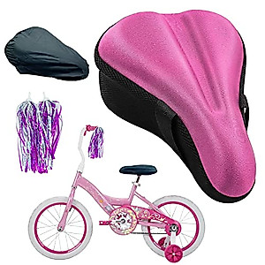 TOMDLING Kids Gel Bike Seat Cushion Cover, Breathable Memory Foam Child Bike Seat Cover, Seat Cushion for Children's Bicycle, with Water and Dust Resistant Cover, 9"x6" (Pink)