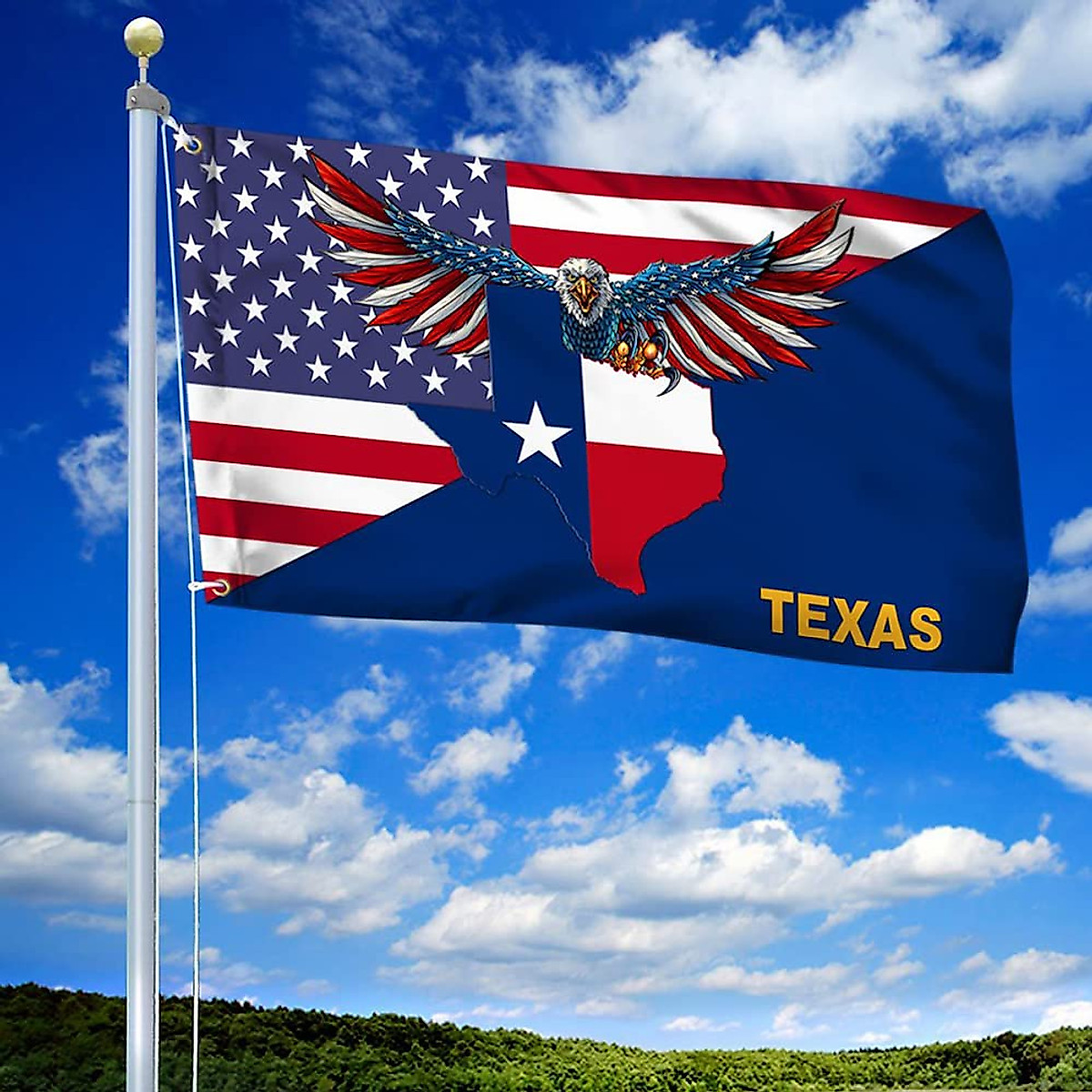 Texas Eagle Behind American Flag, American Eagle Veteran Flag, 3x5 Double 3x5inch
