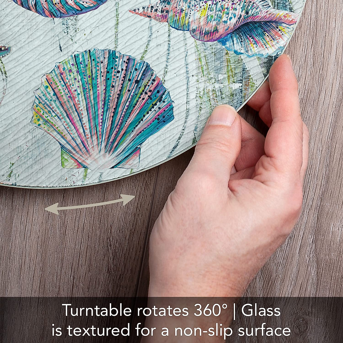 CounterArt Jewels of The Sea 4mm Heat Tolerant Tempered Glass Lazy Susan Turntable 13" Diameter Cake Plate Condiment Caddy Pizza Server