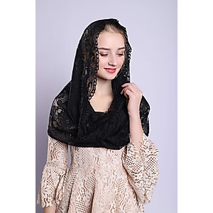 Grettytling Soft and Comfortable Mantilla Veils Spanish Style Lace Infinity Veil Mantilla Latin (Black)