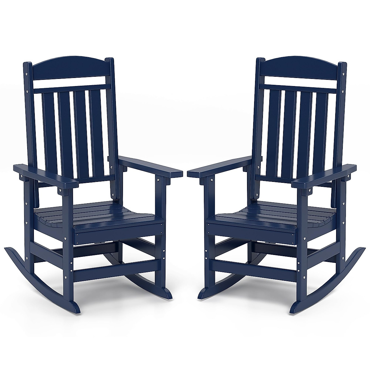 NAVINE Outdoor Rocking Chairs Set of 2, Oversized High Back Patio Rocking Chairs, All Weather Porch Rocking Chairs for Outside. Navy Blue