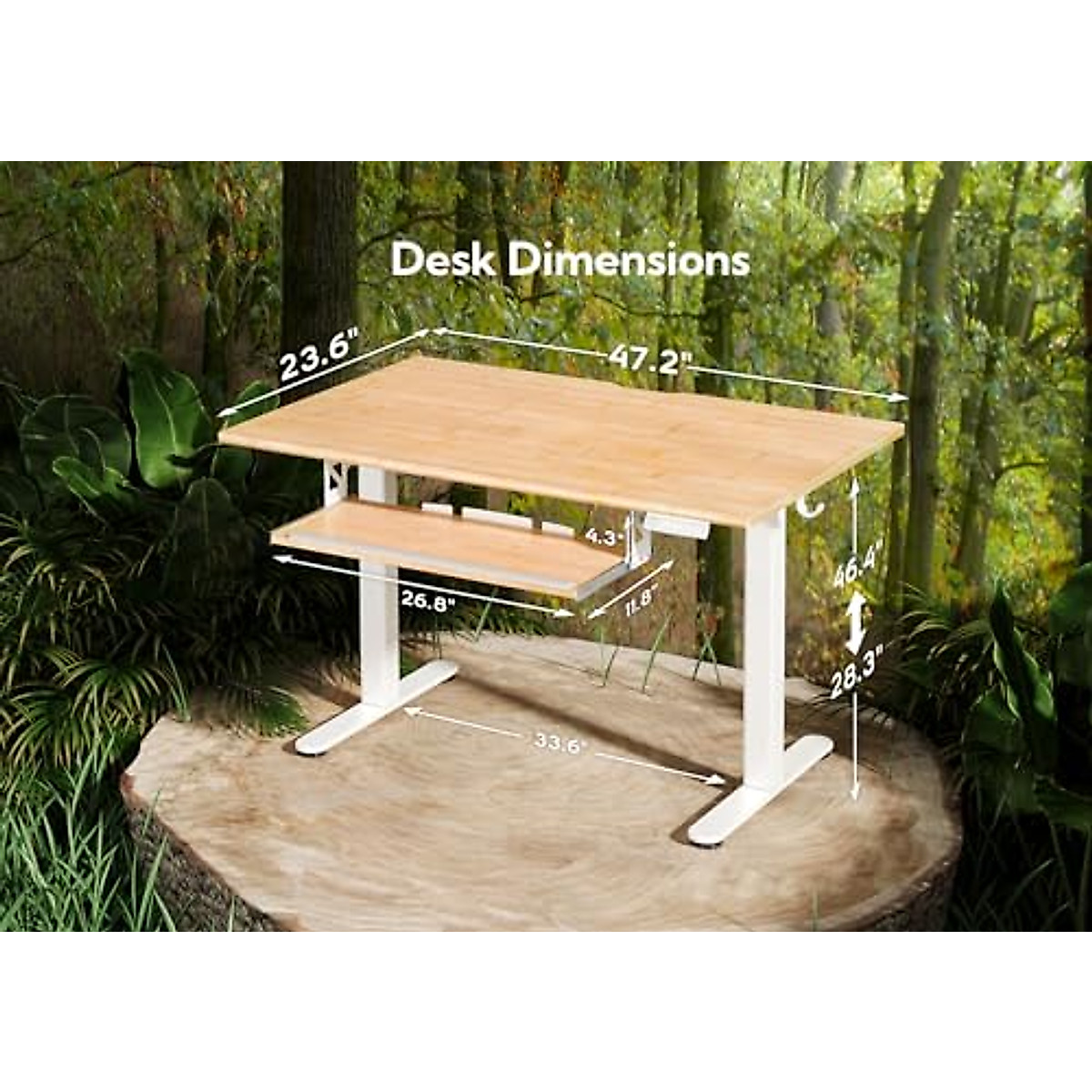 INNOVAR Bamboo Electric Standing Desk, 48×24 Inch Adjustable Desk with Keyboard Tray, Stand up Home Office Desk with Whole-Piece Board, White Frame/Bamboo Top