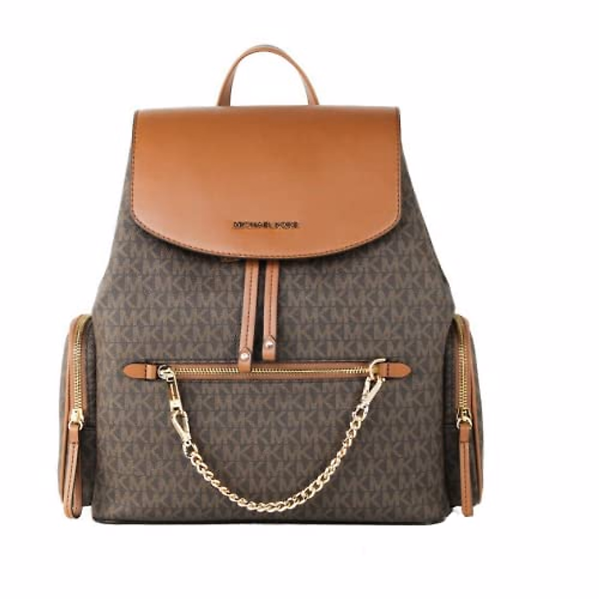 Michael Kors Jet Set Large Signature PVC Chain Backpack Flap Book Bag (brown sig)