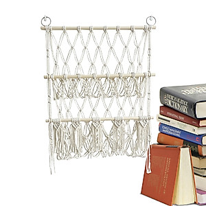 Sinolmaibe Stuffed Animal Hammock, Double Layer Woven Toy Net With Tassels, Net Bag Storage Rack Bookshelf Hammocks Home Decor Book Shelves, Stuffed Animal Toy Storage Holder
