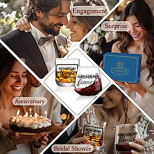 comfit Engagement Gifts for Couples - Fiance Fiancee Engagement Gift Wine Whiskey Glass, Engaged Gifts for Boyfriend,Girlfriend,Couples Newly Engaged