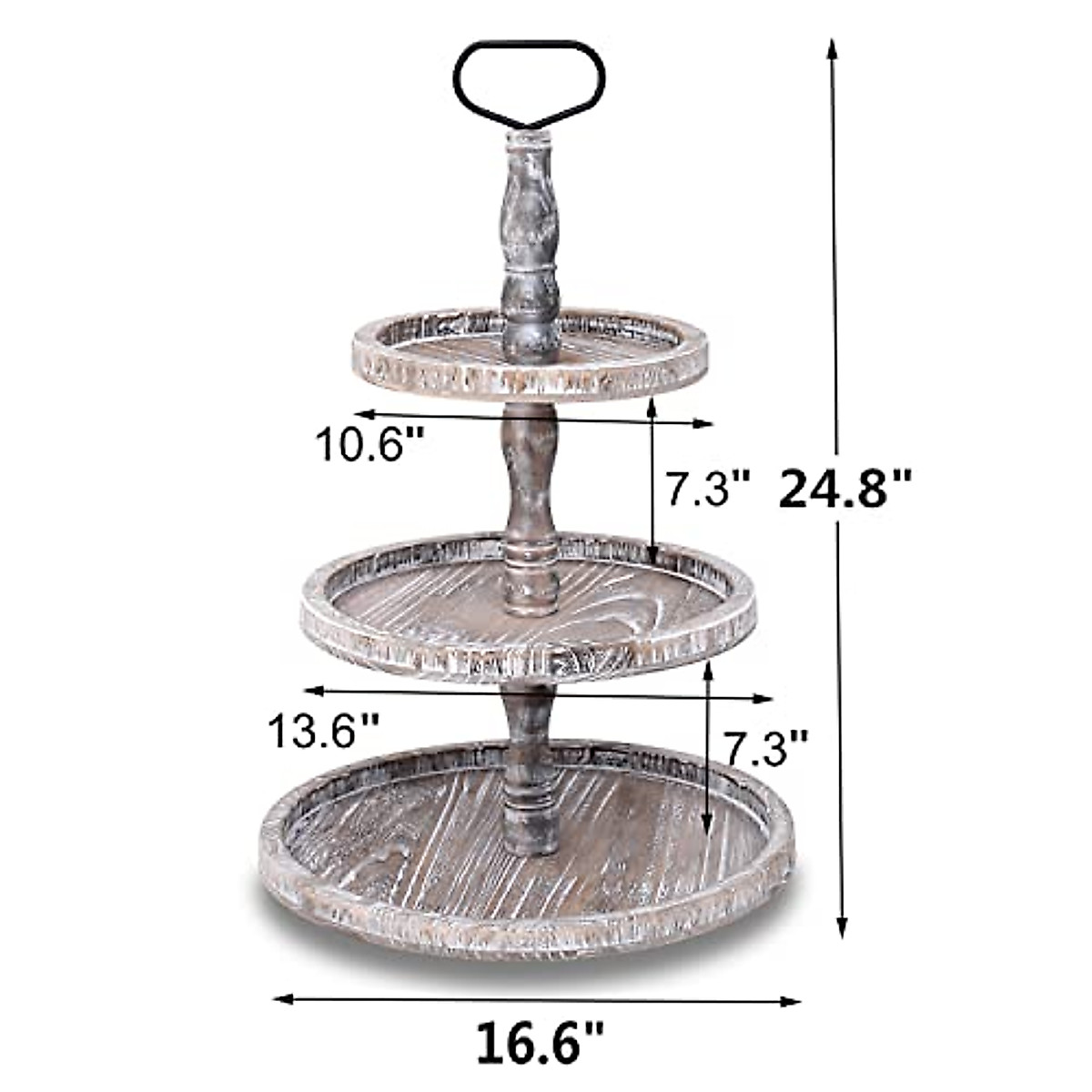 3 Tiered Tray Round Serving Tray Tiered Tray Decor,Tier Tray Wooden Serving Tray with Metal Handle,Kitchen Decorative Trays(Rustic Brown)
