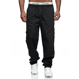 THWEI Mens Cargo Pants Casual Drawstring Athletic Jogger Sports Outdoor Trousers Black XL
